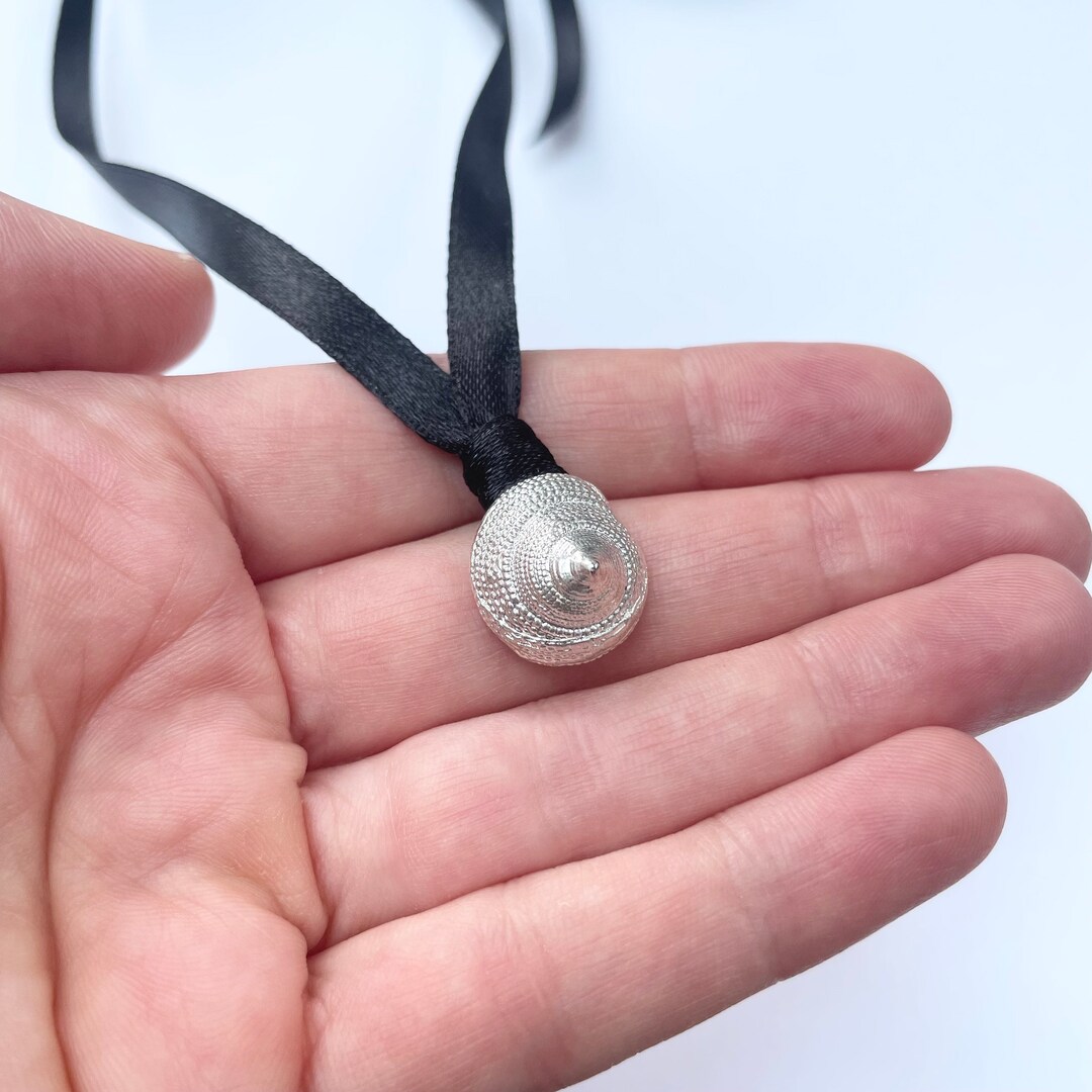 1990's Silver Shell Choker, Black Ribbon Choker With Silver Plated ...