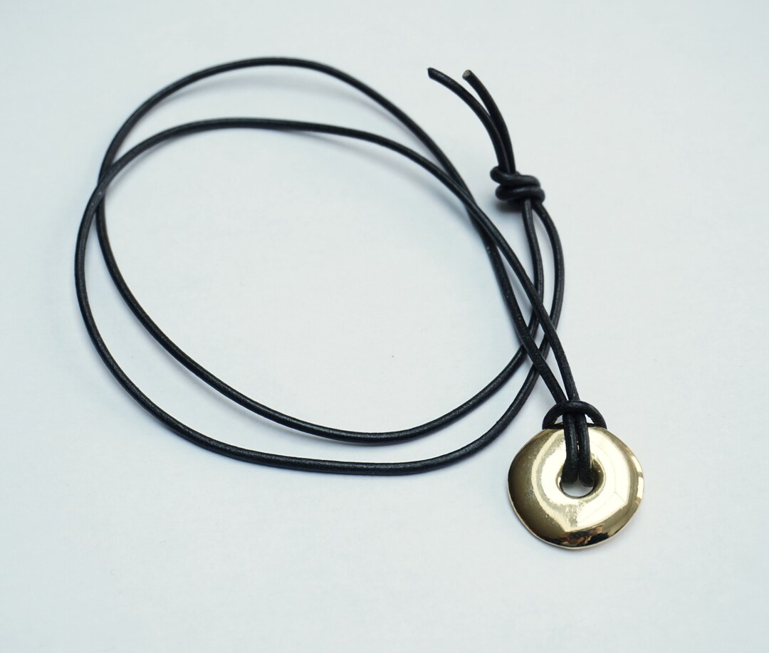 Gold Disc Pendant, Round Gold Donut Shape Pendant W/ Cord Necklace, 90 ...