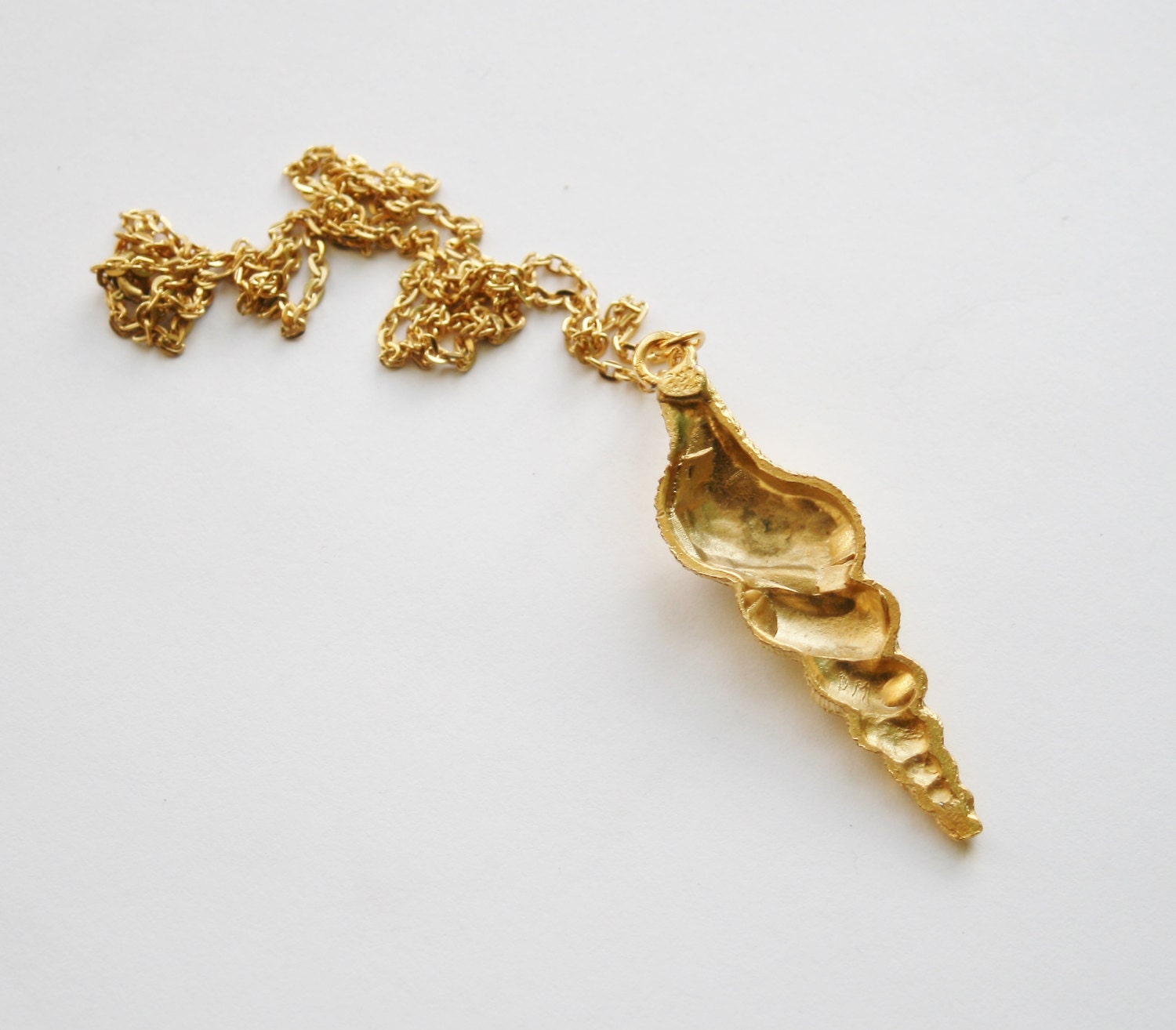 Large Shell Pendant // Gold Plated W/ Long Chain Necklace // - Etsy ...