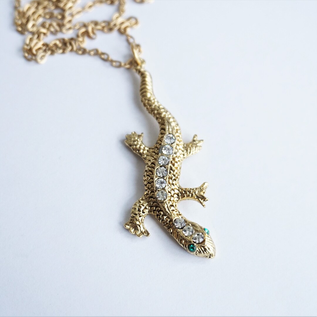 Vintage Lizard Pendant // Gold Plated W/ Swarovski Crystals // Signed ...