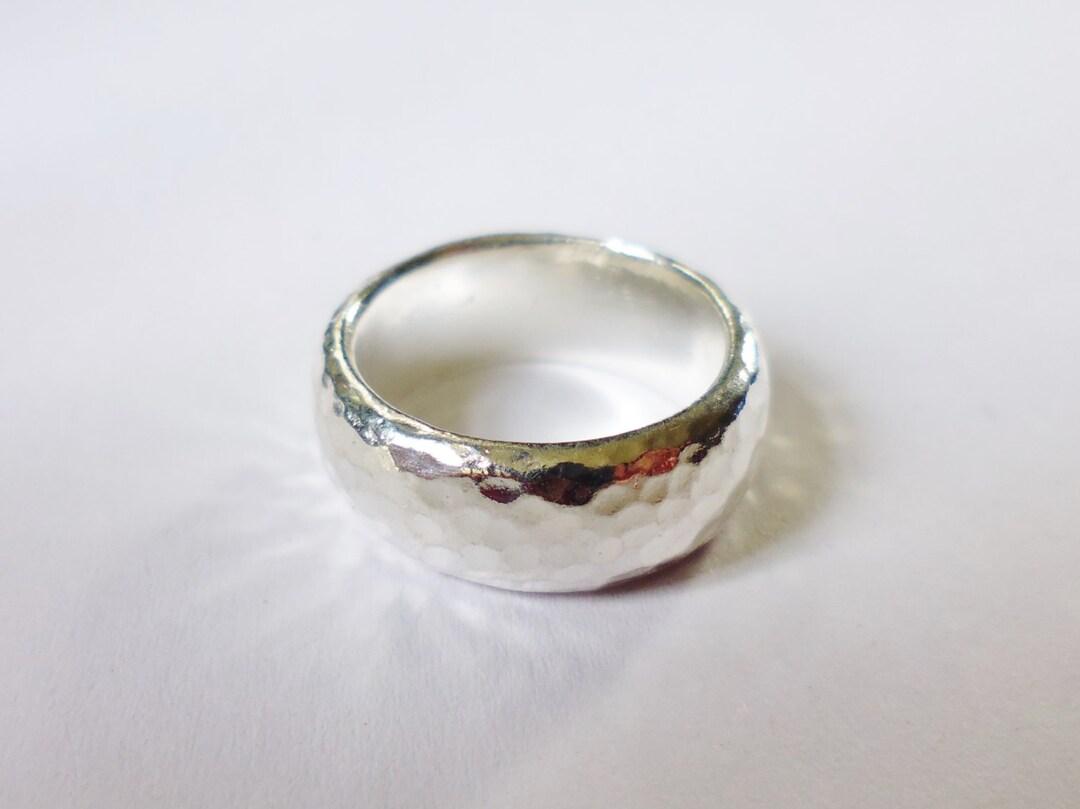Chunky Hammered Silver Ring // Silver Plated Wide Band Ring // Made in ...