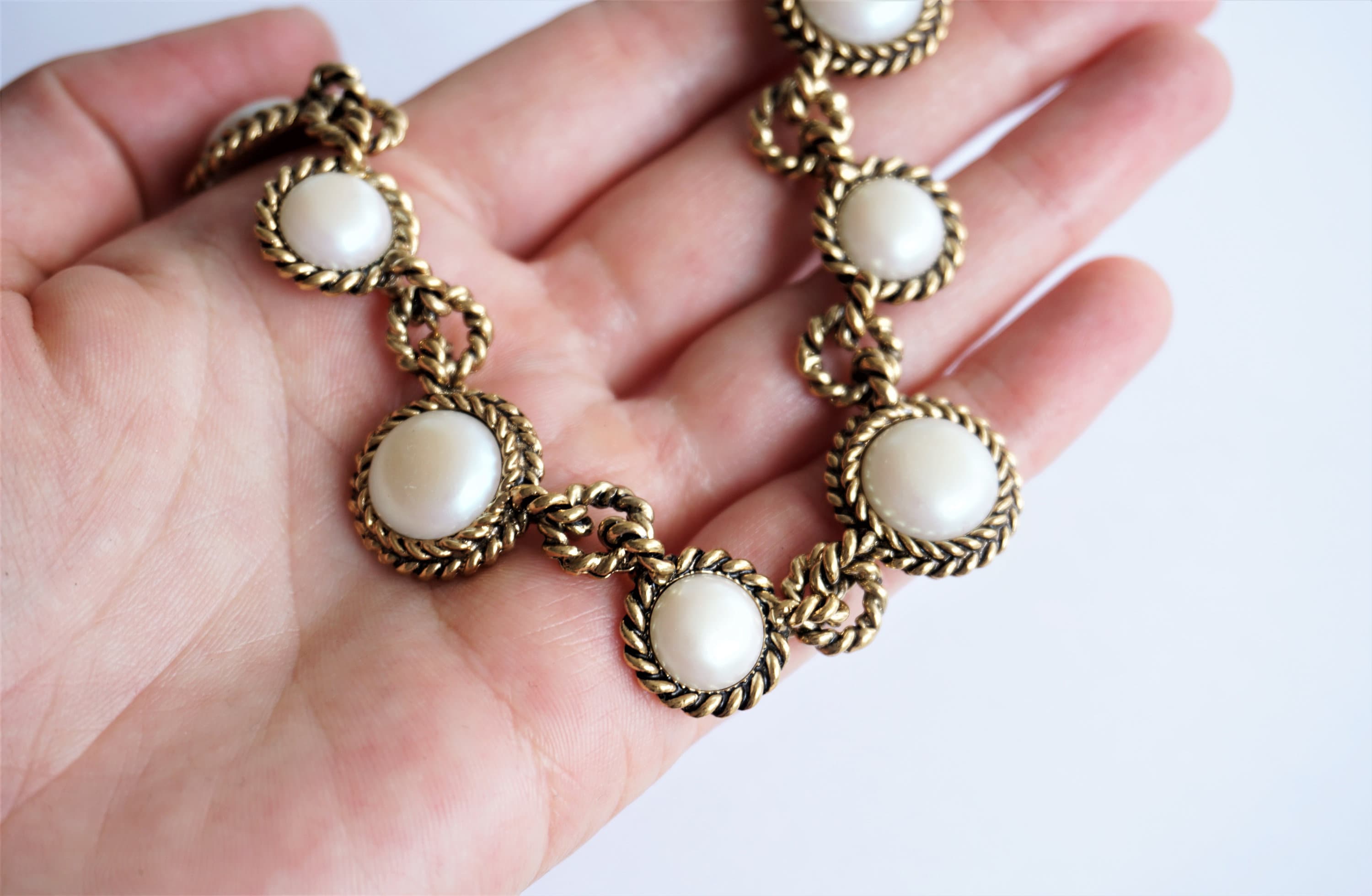 Gold Pearl Statement Necklace 1980's Vintage Marks & | Etsy