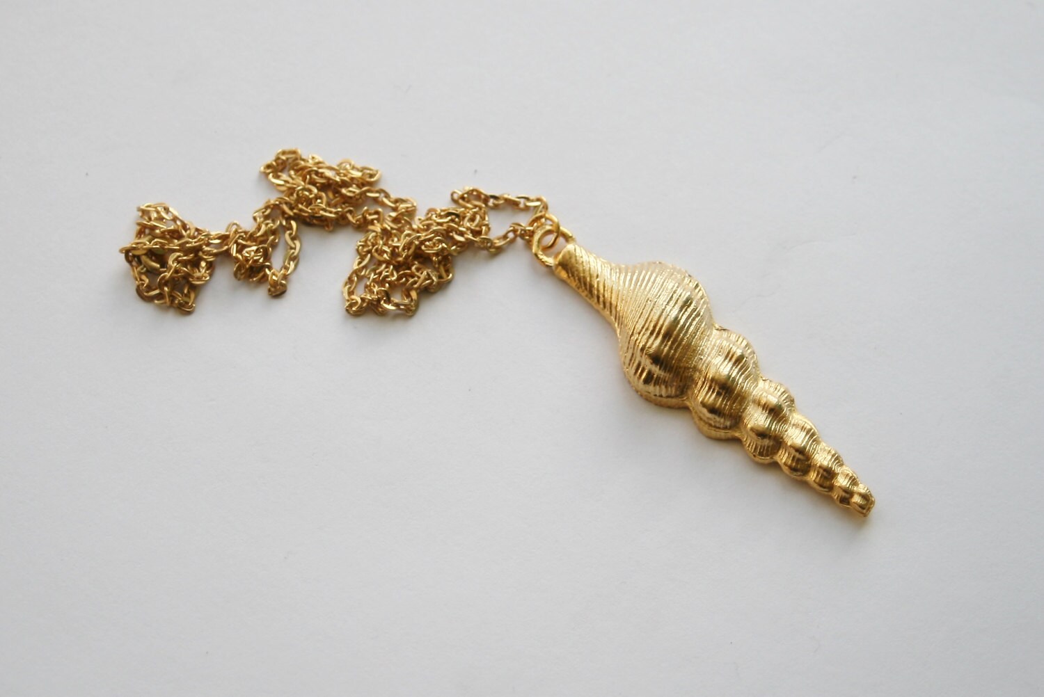 Large Shell Pendant // Gold Plated W/ Long Chain Necklace // - Etsy ...