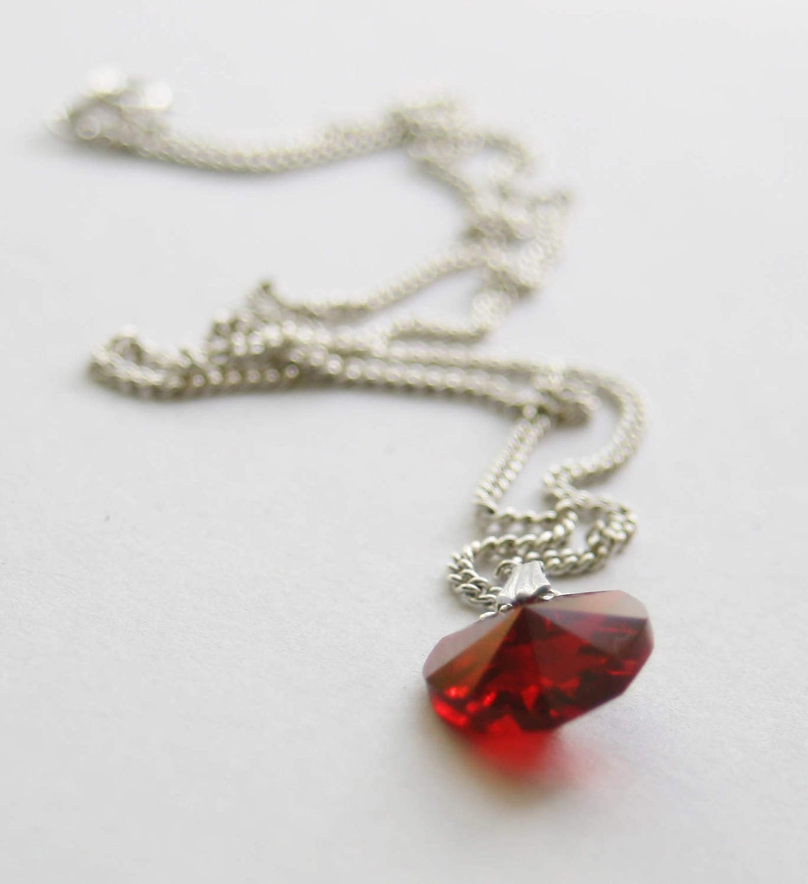 Red Swarovski Crystal Heart Pendant W/ Silver Plated Chain - Etsy