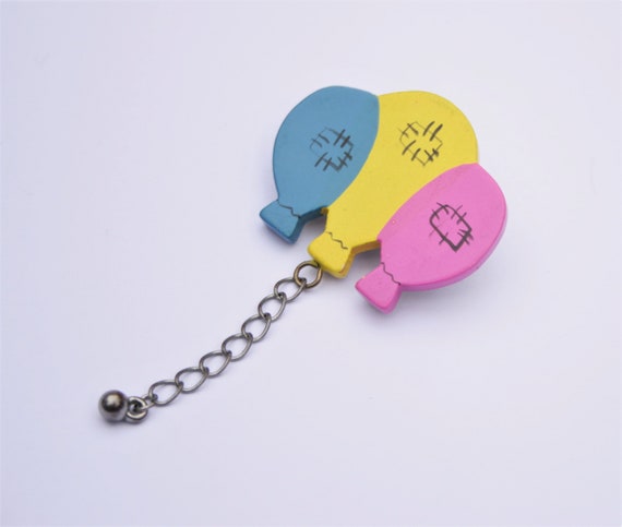 Quirky Balloon Brooch - 1980's Vintage Hand Painted W… - Gem