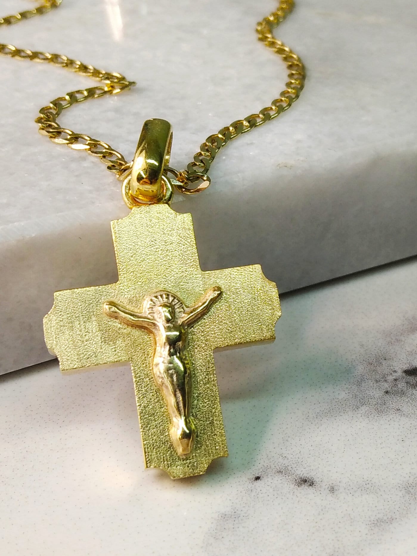 14k Gold Baptismal Cross Pendant, Solid Greek Orthodox Jewelry for Baby ...