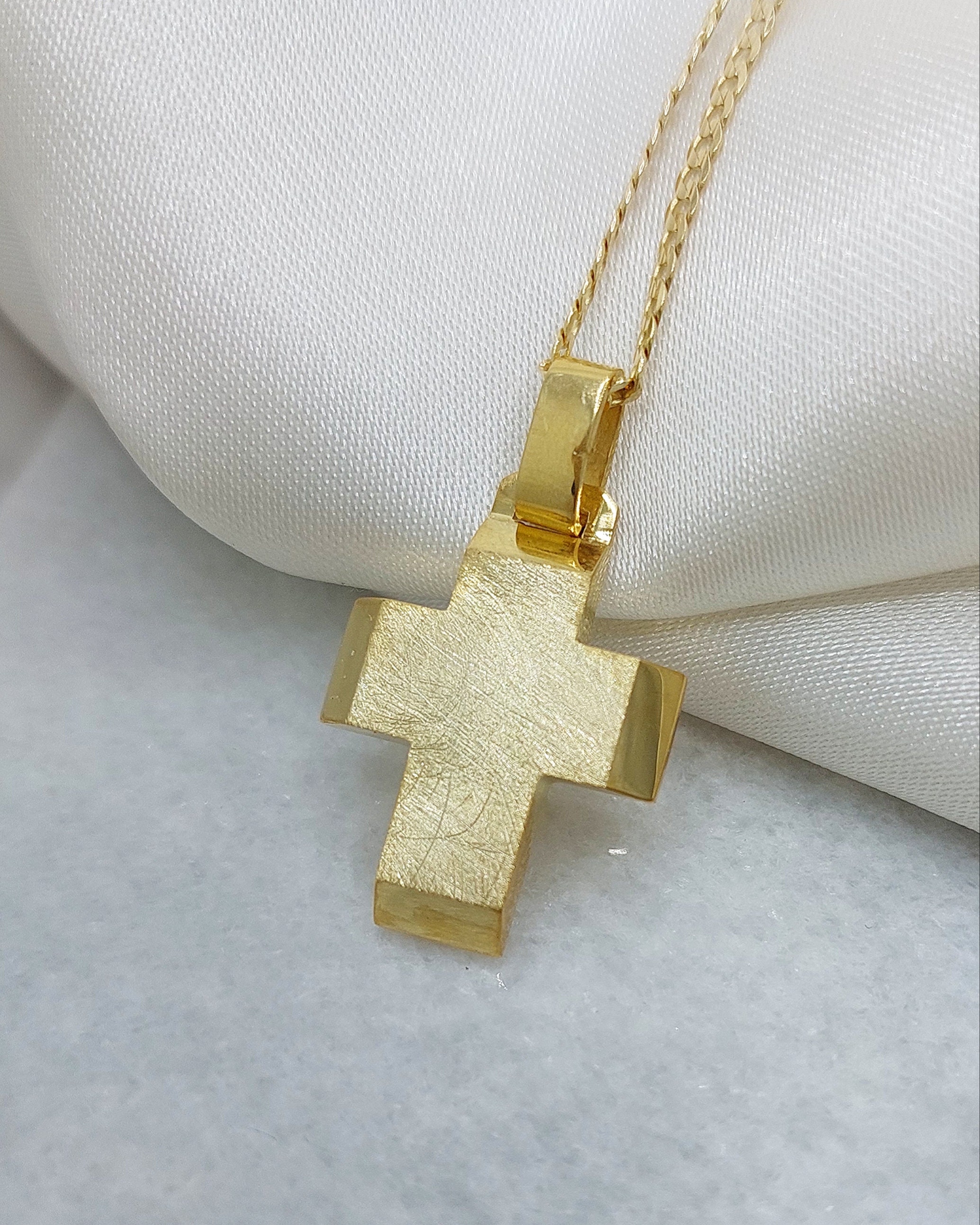 Greece Orthodox Baptism Cross With Matte & Shiny Surface/18k Yellow ...