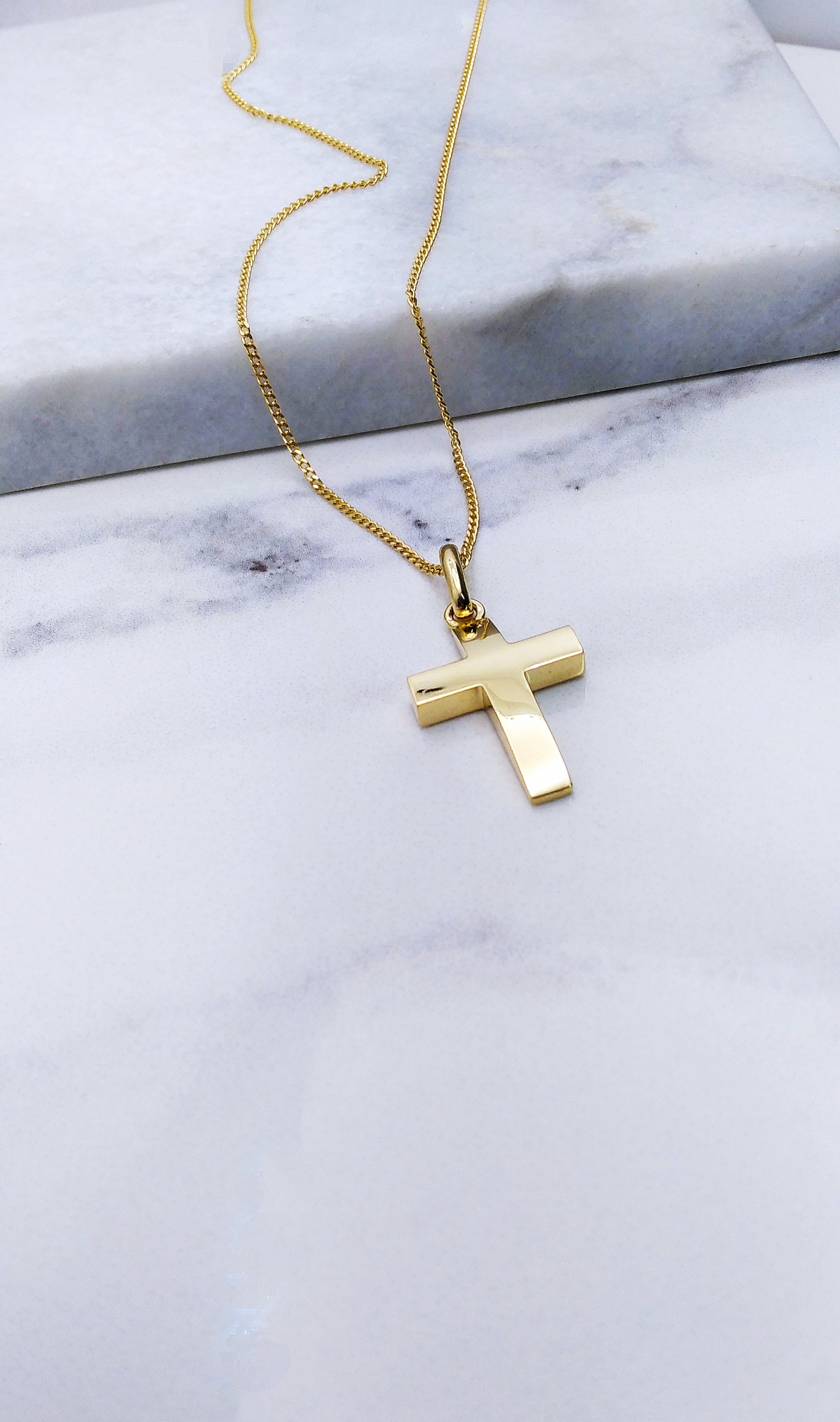 14k Yellow Gold Modern Baptism Cross Necklace, Glossy Orthodox Pendant ...