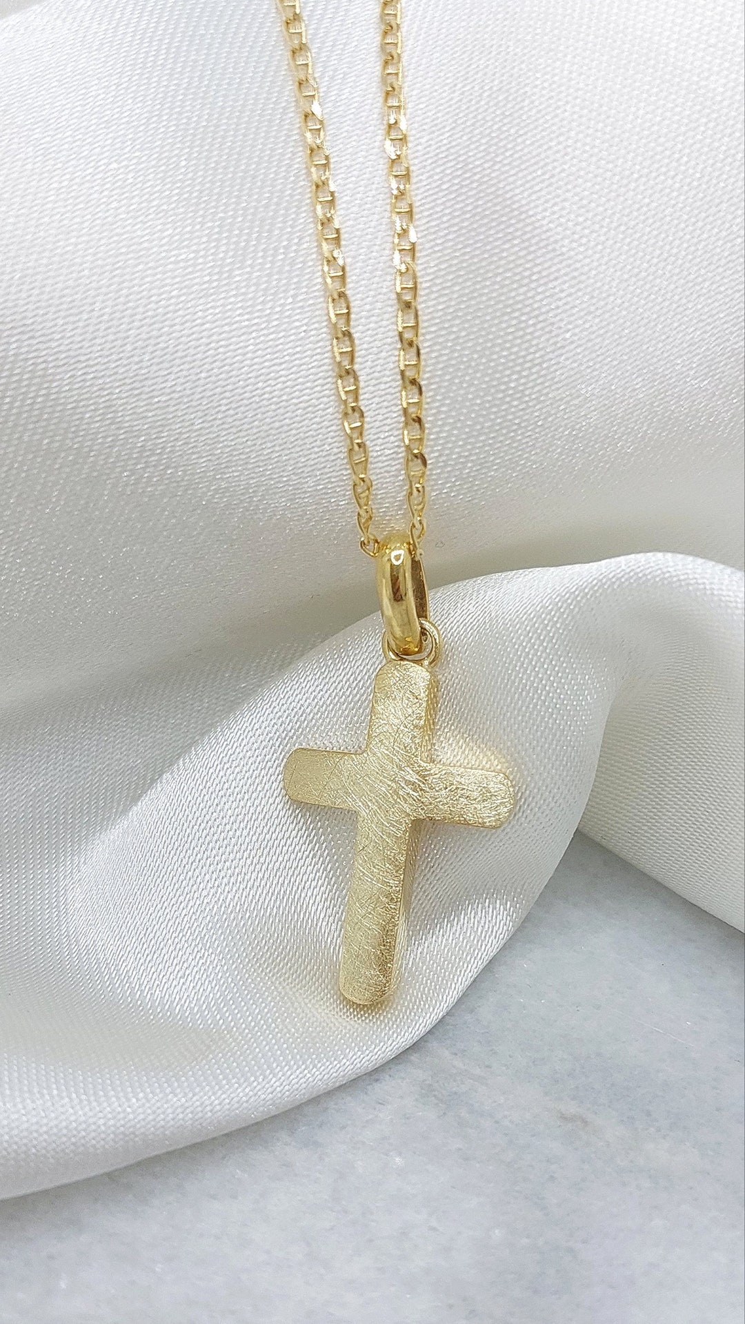 Solid Gold Cross Pendant - 18k Matte Orthodox Cross/greek Baptismal ...