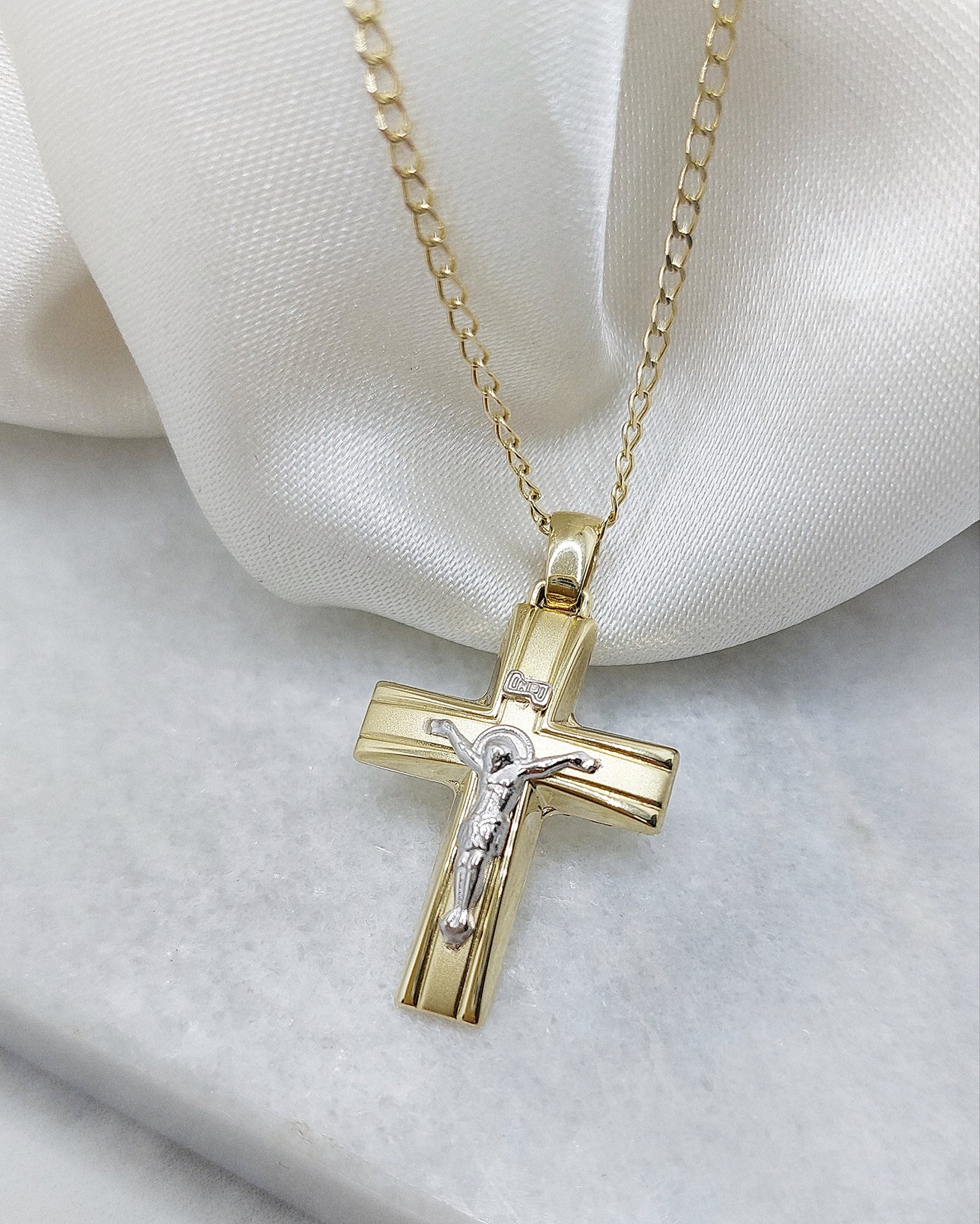Baptism Yellow Gold Cross With White Gold Crucified/14k Gold Cross ...