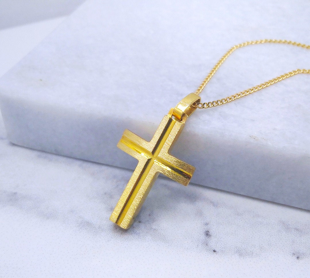 18k Gold Orthodox Cross Pendant, Solid Greek Baptismal Stavro - Etsy