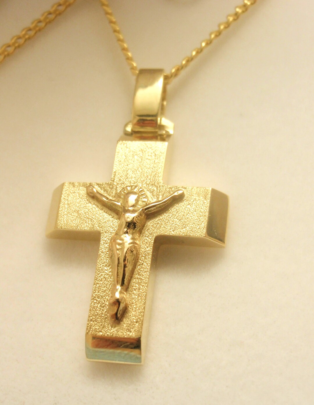 14k Gold Crucifix Pendant, Handmade Baptism Cross - Etsy