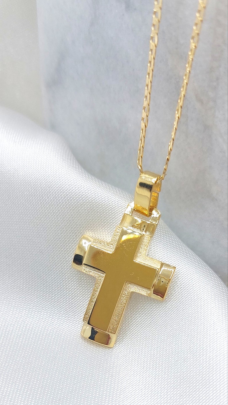 14k Solid Gold Cross Pendant, Handmade Greek Baptism Cross - Etsy