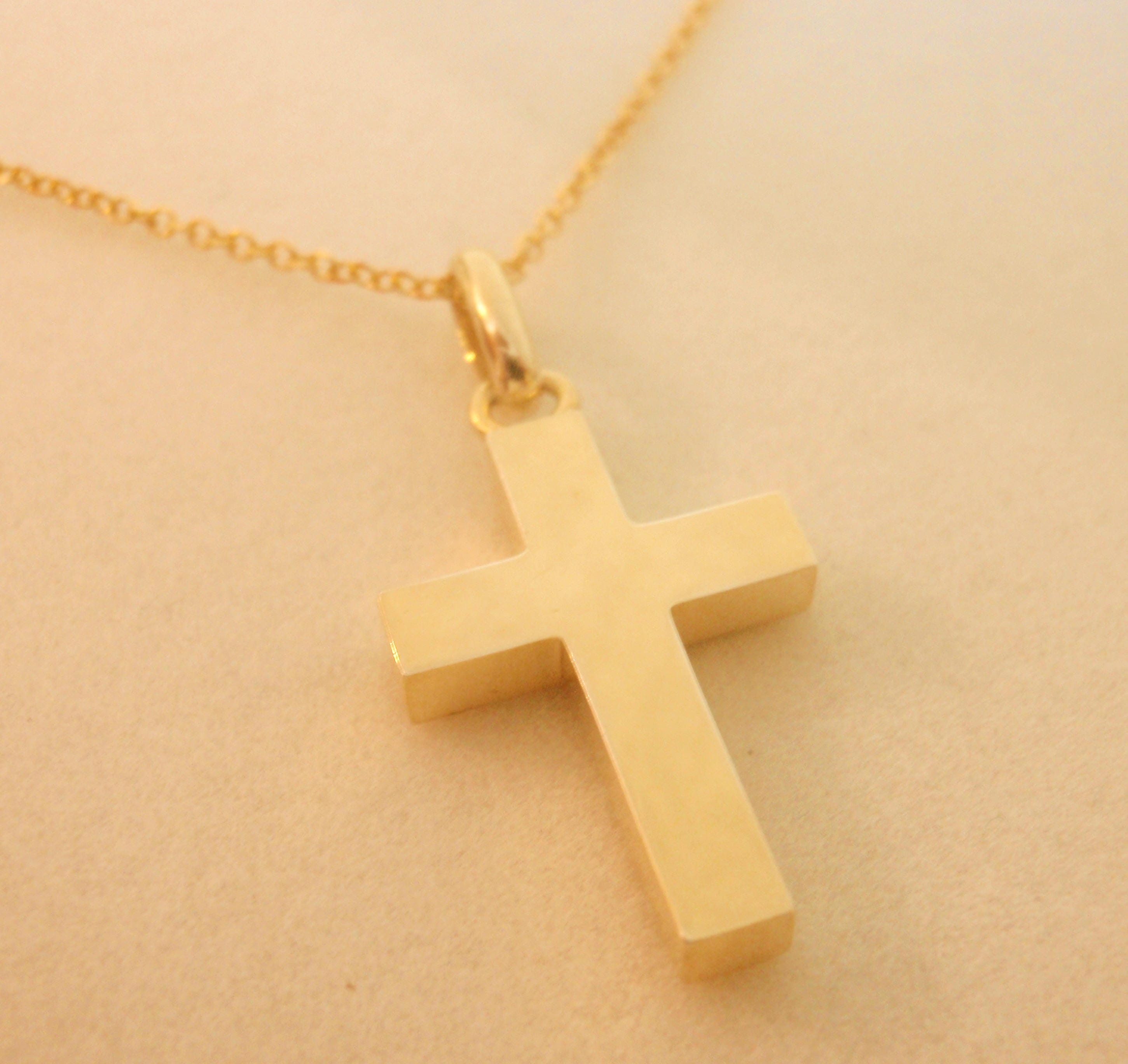 14k Solid Gold Baptism Cross Pendant, Handmade Greek Orthodox Filakto ...