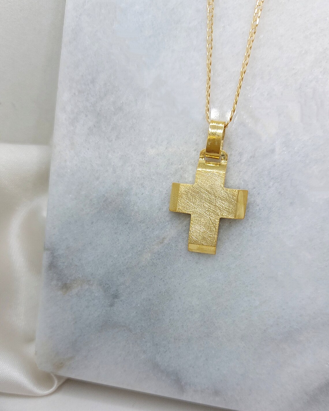 Greece Orthodox Baptism Cross With Matte & Shiny Surface/18k Yellow ...