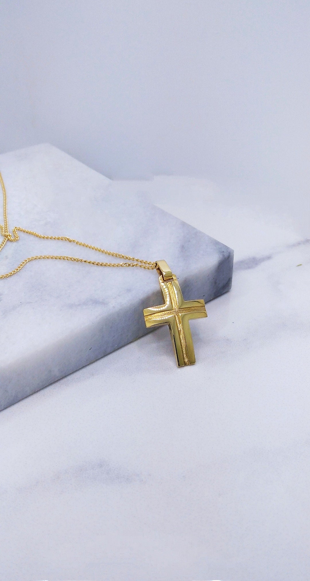 A Solid Gold Gross 14k in Modern Style, Gold Cross 18k, Greek Baptism ...