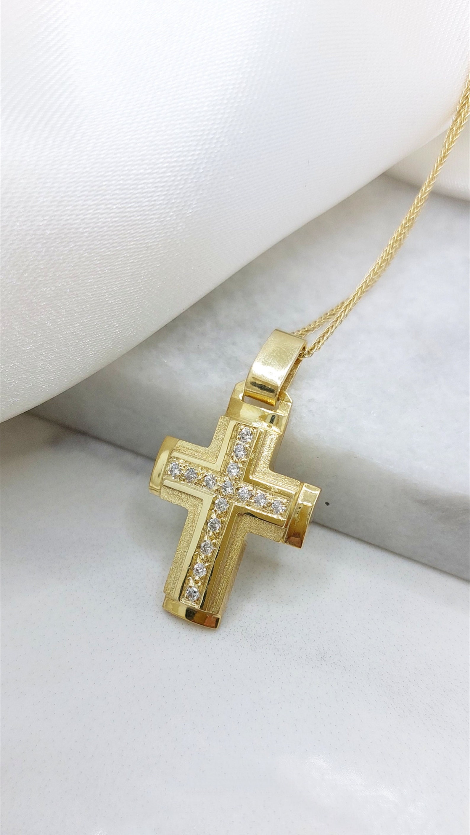14k Gold Baptism Cross for Baby Girl, Handmade Orthodox Filaxto - Etsy