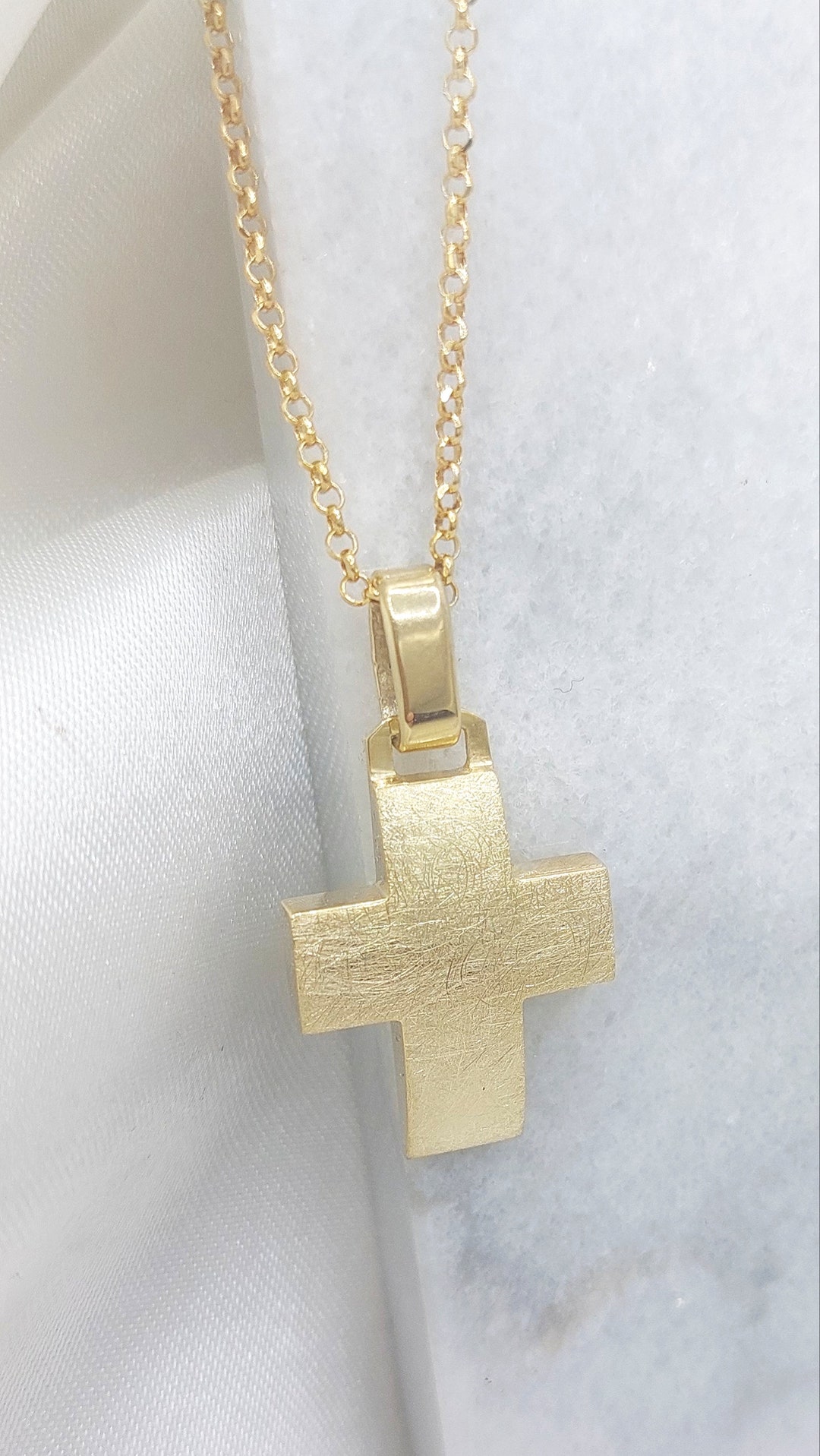 Greek Baptismal Solid Gold Cross/greek Christening Gold Cross/14k ...