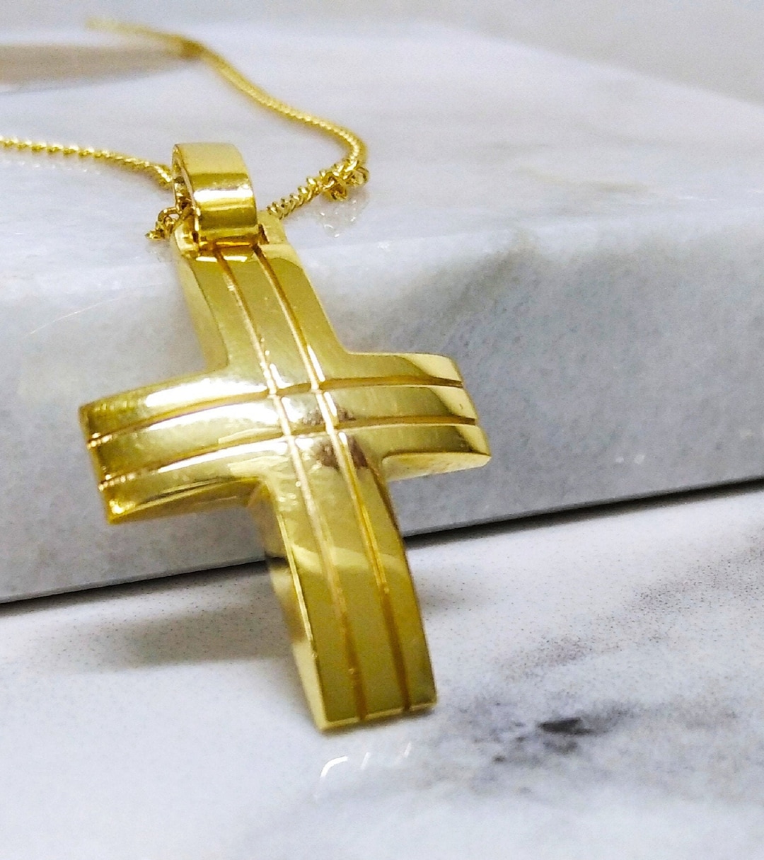 18k Baptismal Gold Cross Pendant/14k Gold Gross/man Gold Neckalce ...
