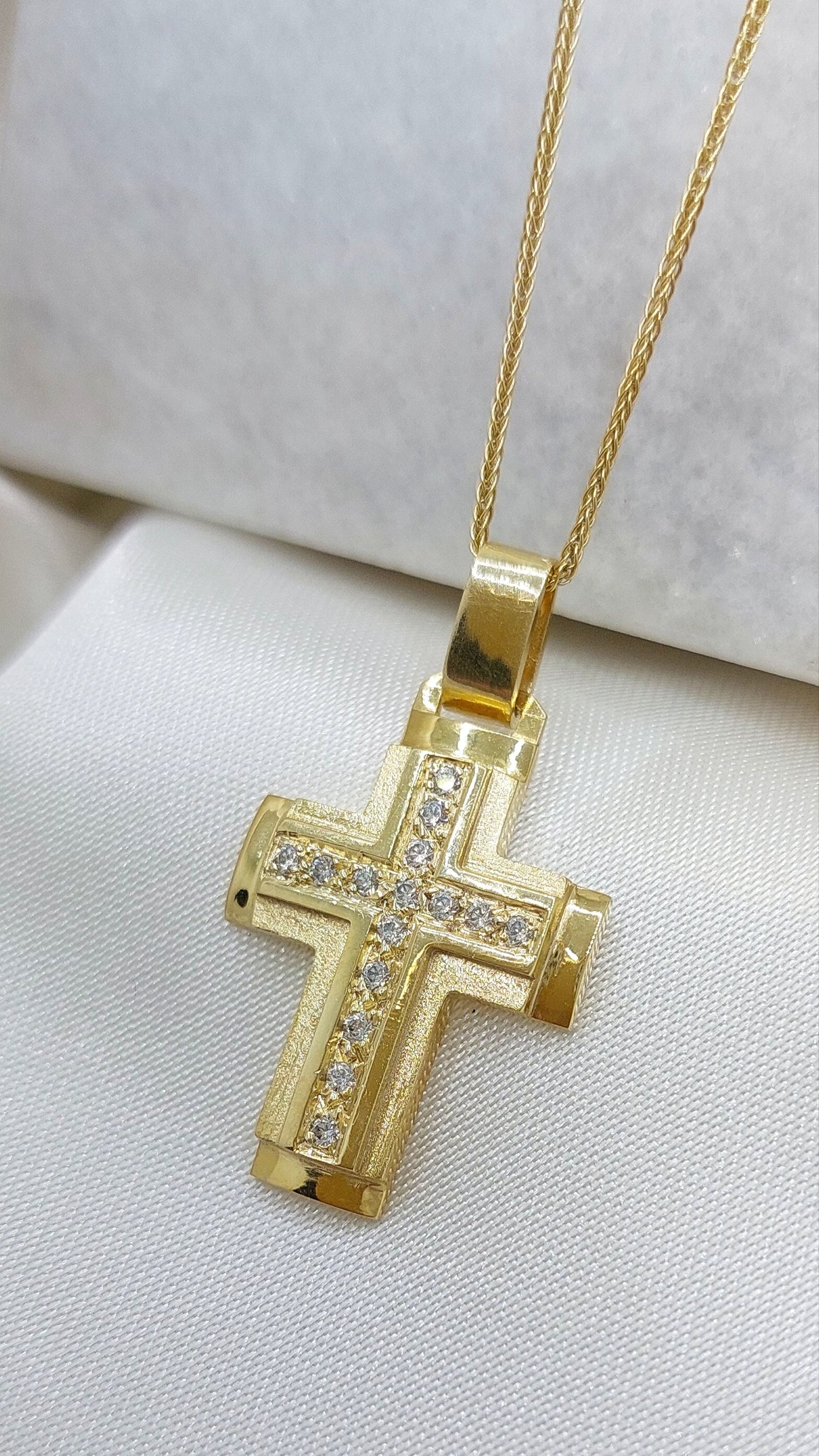 Solid Orthodox Baptism Gold Cross for Baby Girls/14k Baptsim Gold Cross ...