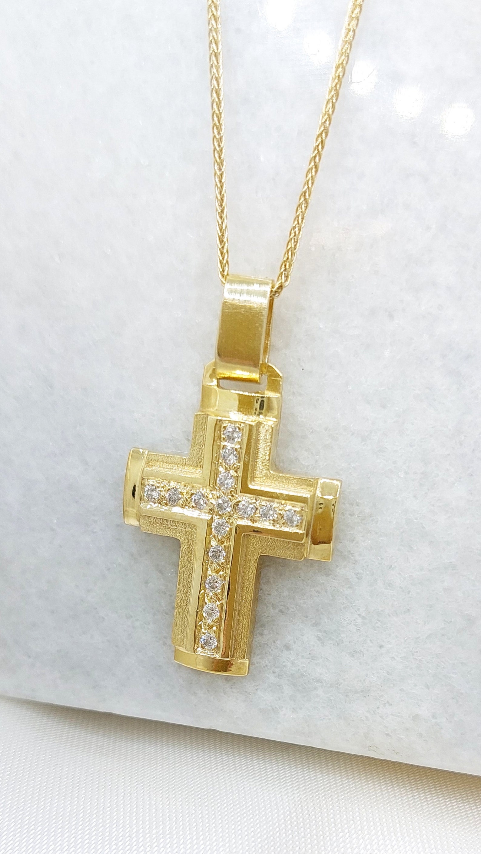 14k Gold Baptism Cross for Baby Girl, Handmade Orthodox Filaxto - Etsy