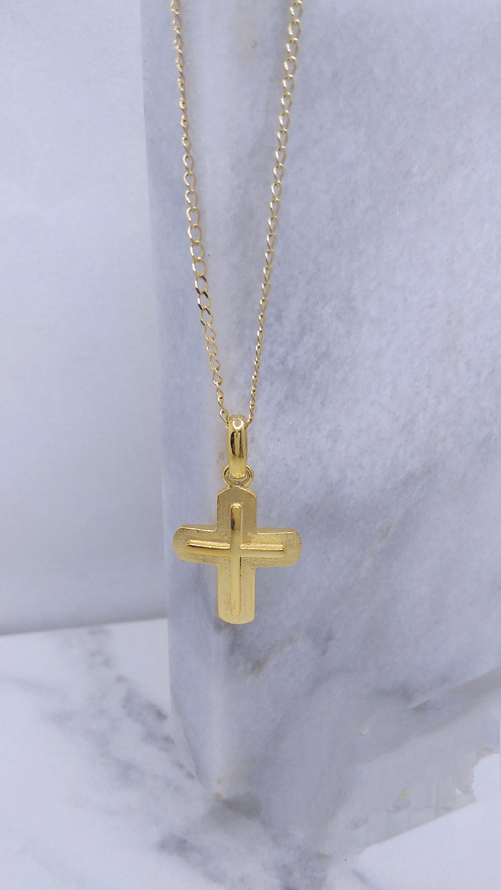 Handmade 18k Solid Gold Greek Baptism Cross Pendant, Boys Christening ...