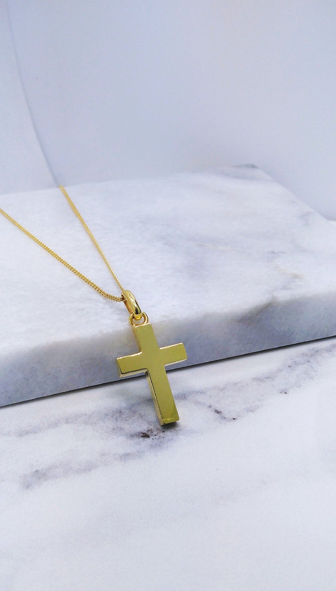 14k Solid Gold Baptism Cross Pendant, Handmade Greek Orthodox Filakto ...