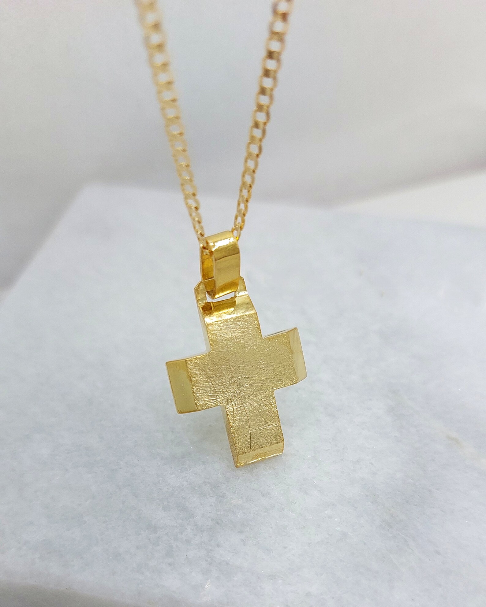 Greece Orthodox Baptism Cross With Matte & Shiny Surface/18k Yellow ...