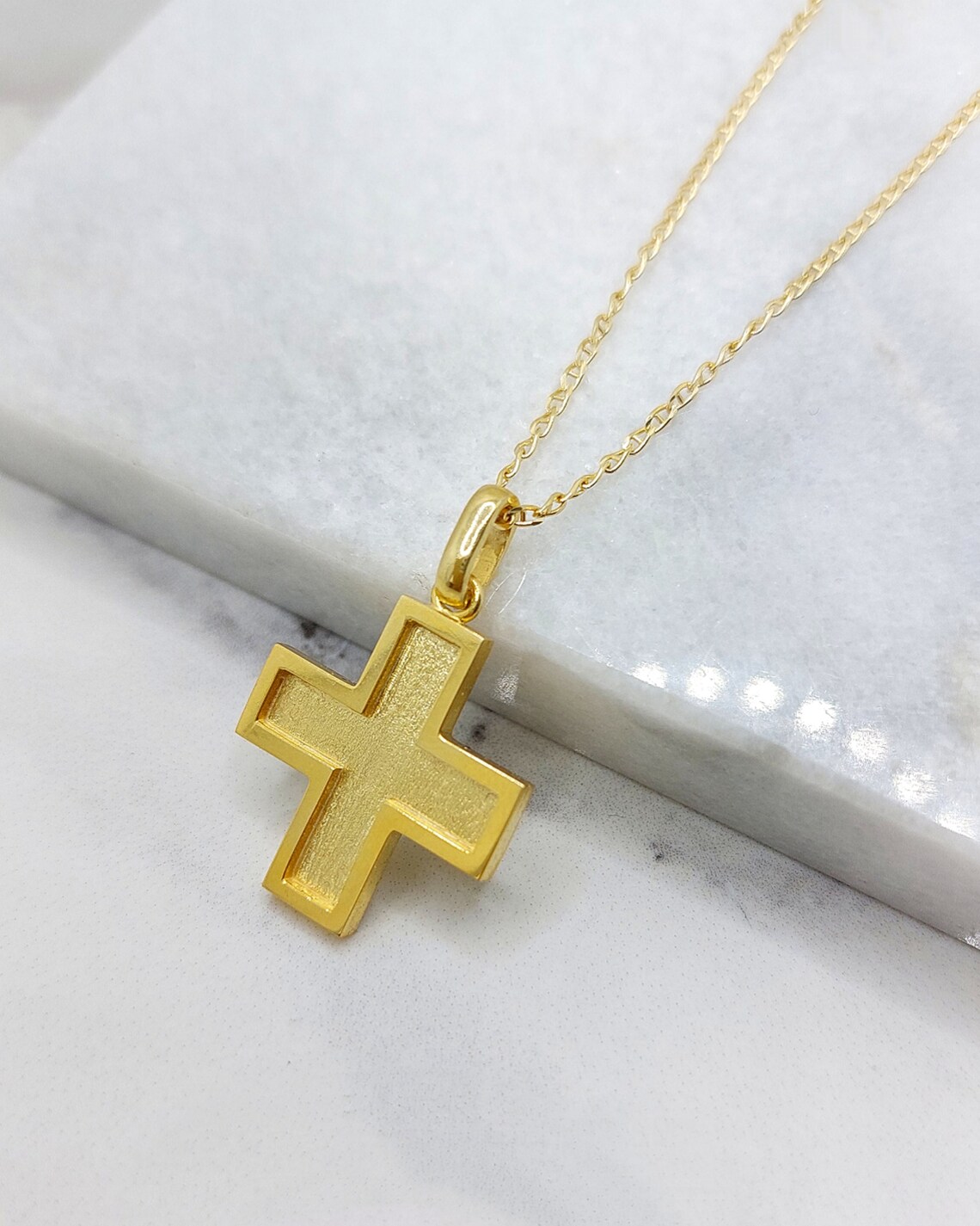 14k Gold Square Cross Pendant/orthodox Cross Necklace/greece - Etsy