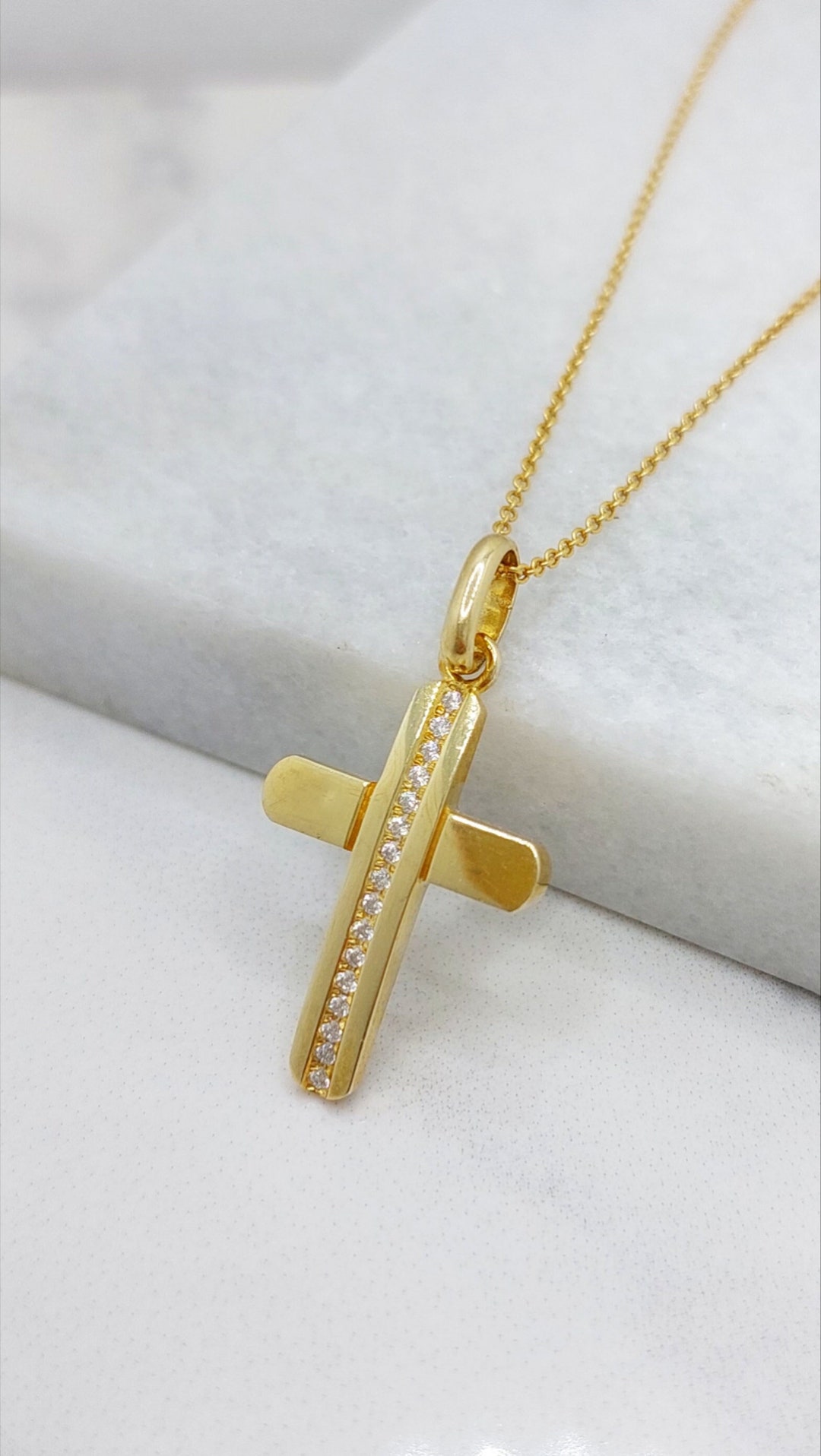 18k Diamond Greek Handmade Orthodox Cross /14k Diamonds Necklace/solid ...