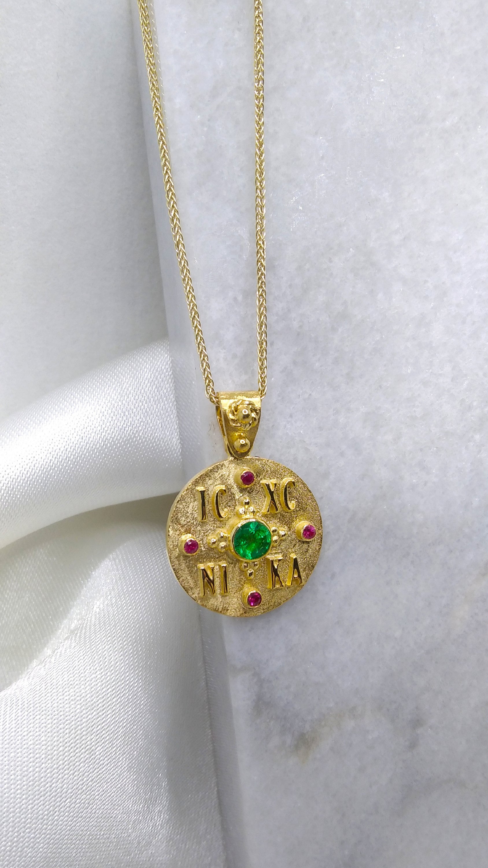 Constantine Solid Gold Coin Pendant With Emerald and Ruby/gold ...