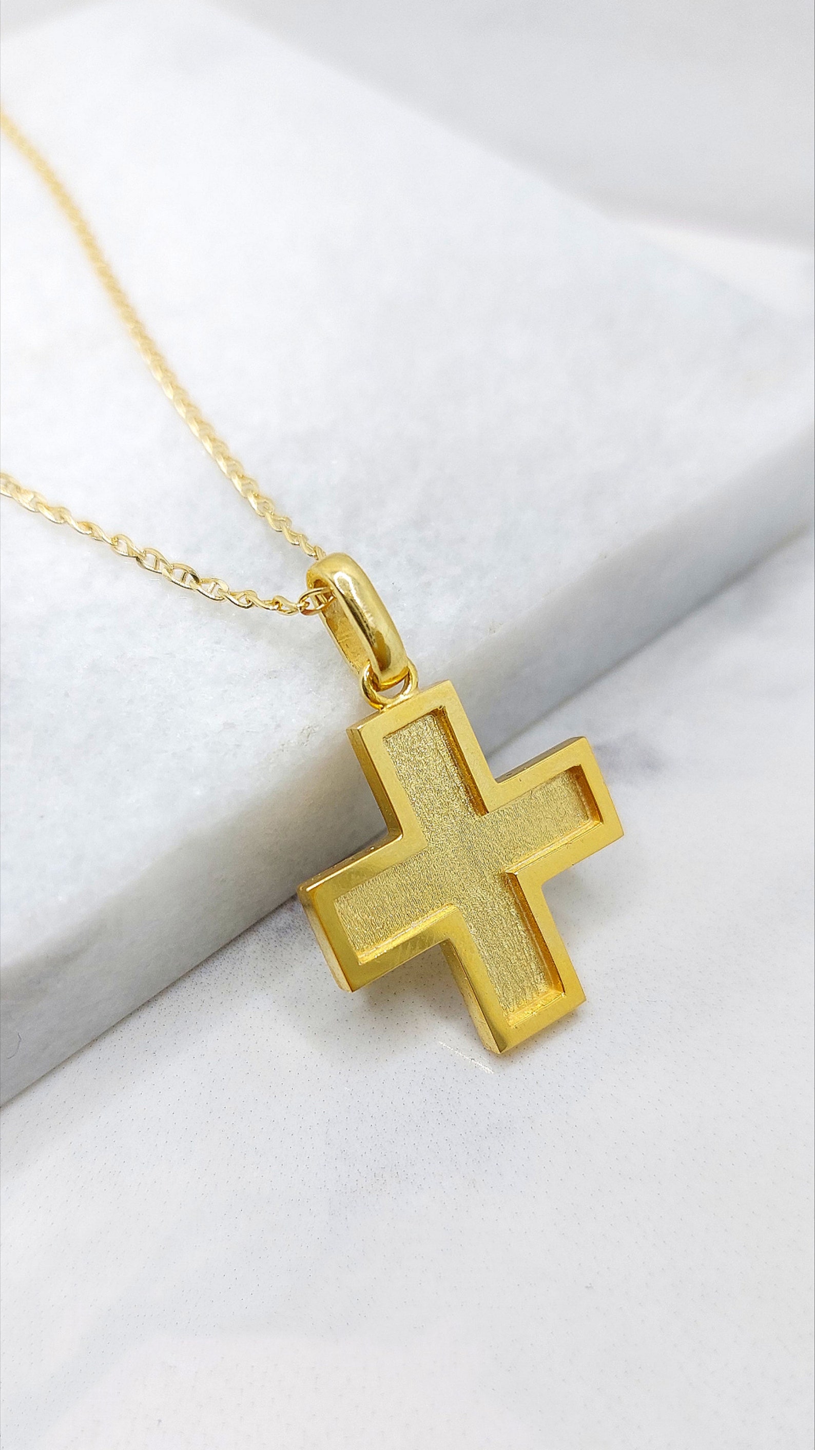 14k Gold Square Cross Pendant/orthodox Cross Necklace/greece - Etsy