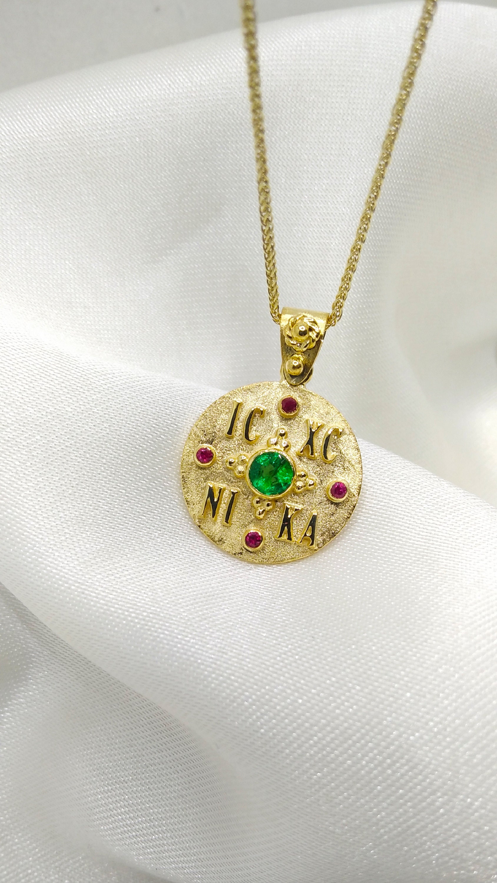 Constantine Solid Gold Coin Pendant With Emerald and Ruby/gold ...