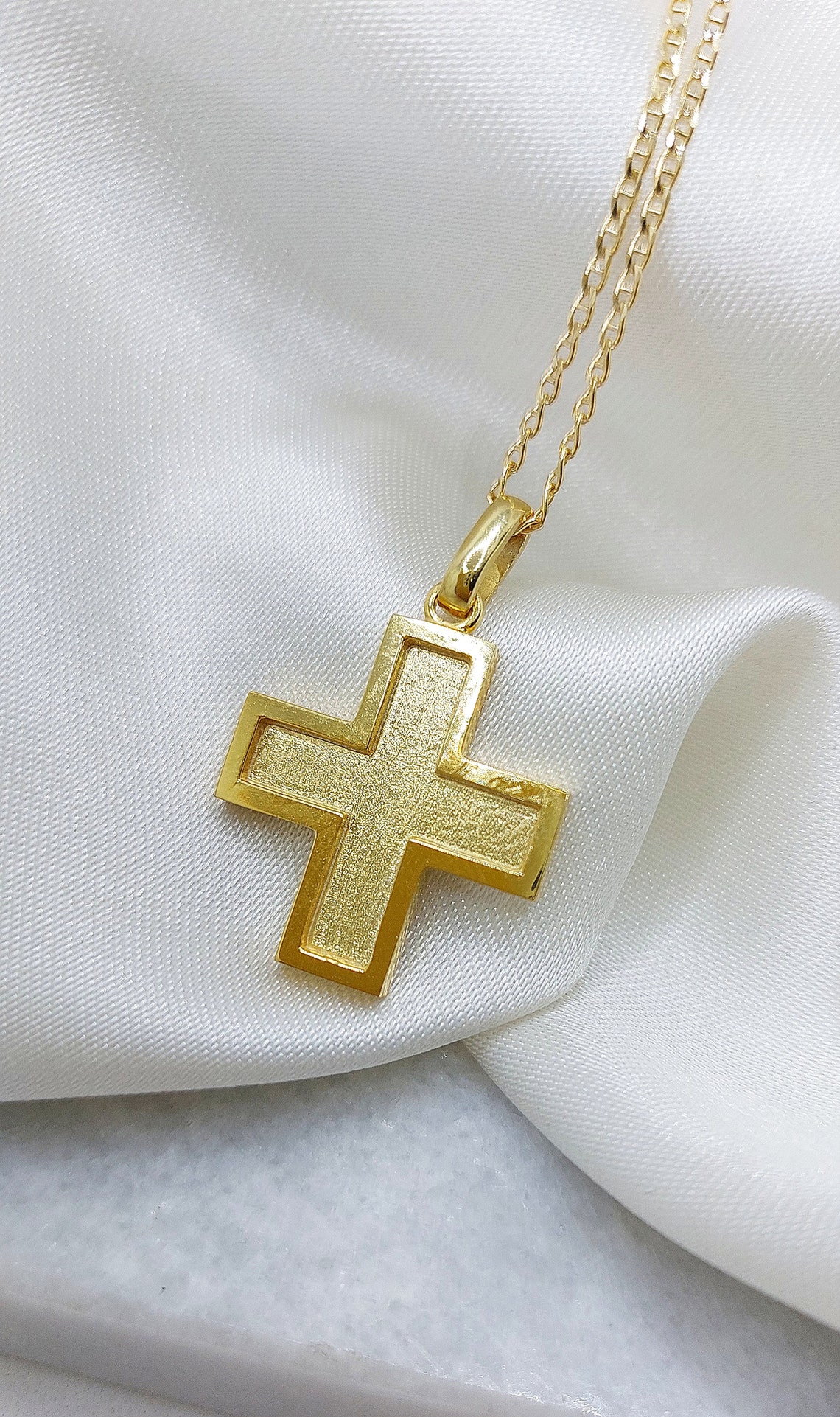 14k Gold Square Cross Pendant/orthodox Cross Necklace/greece - Etsy