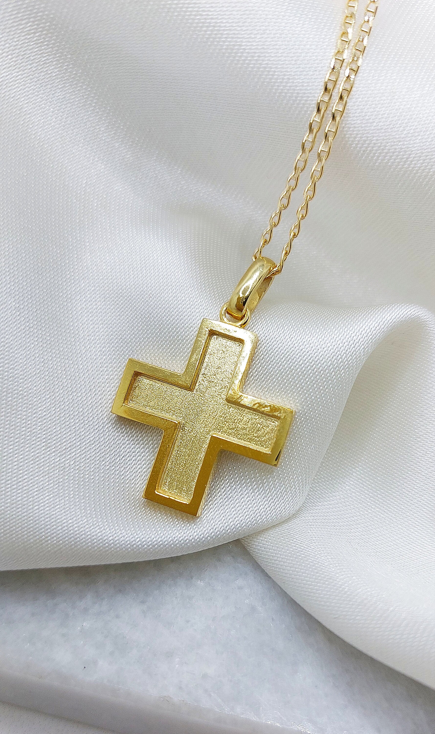 14k Gold Square Cross Pendant/orthodox Cross Necklace/greece - Etsy