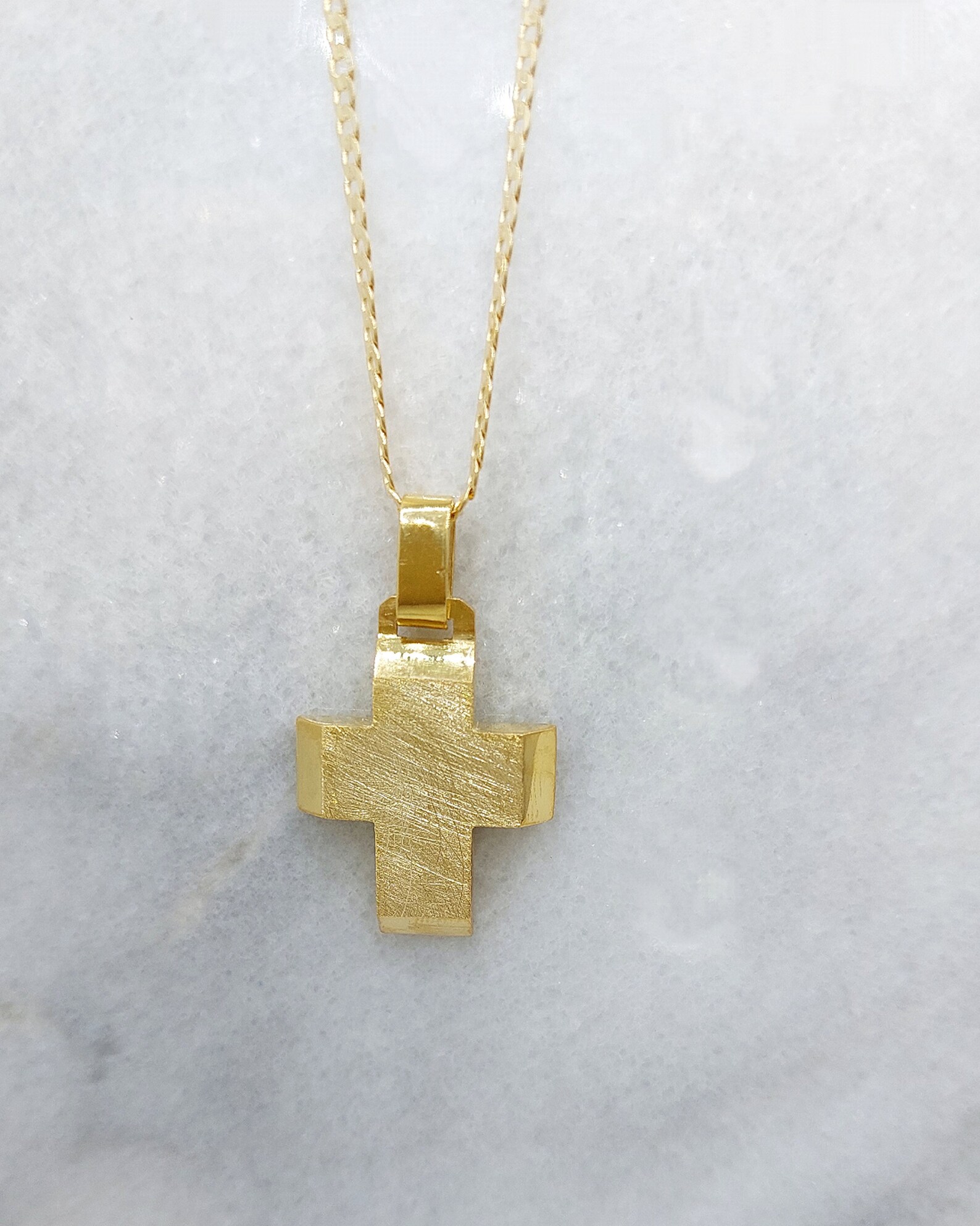 Greece Orthodox Baptism Cross With Matte & Shiny Surface/18k Yellow ...