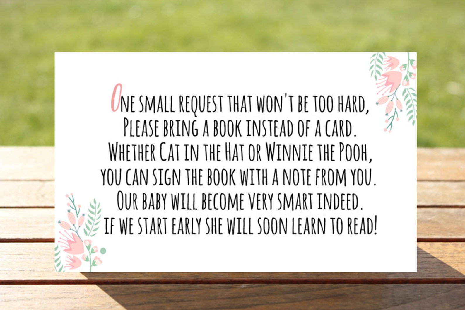 Bring a book small insert card In Lieu of card Book Baby | Etsy