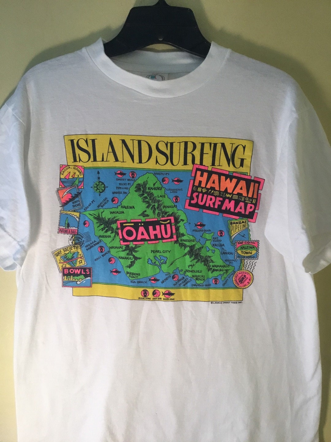 Awesome 1980s HAWAII ISLAND SURFING Map T Shirt, Great Shape, Unisex ...