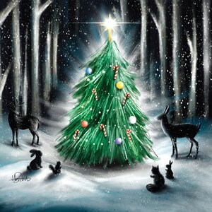 Magical Christmas Tree Holiday Card Forest Animals Christmas - Etsy