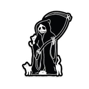 Grim Reaper Sticker Funny Skeleton Reaper With Cats Sticker - Etsy