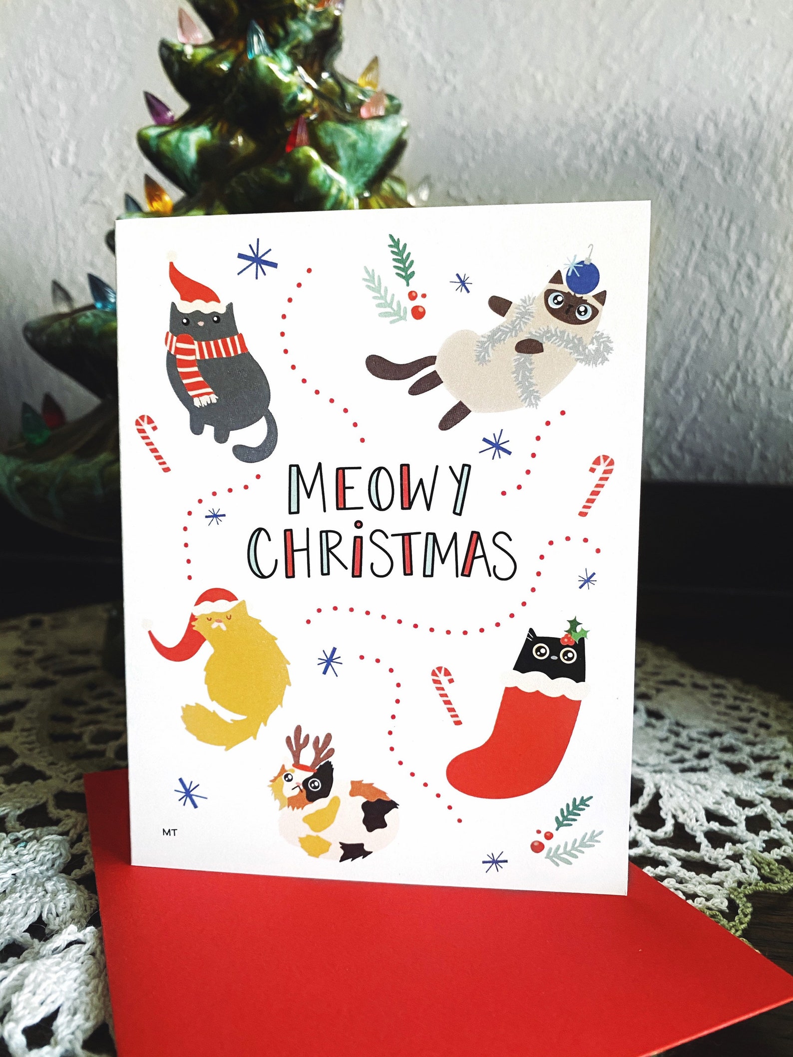 Meowy Christmas Greeting Card - Printable Cat Christmas Card - Merry ...