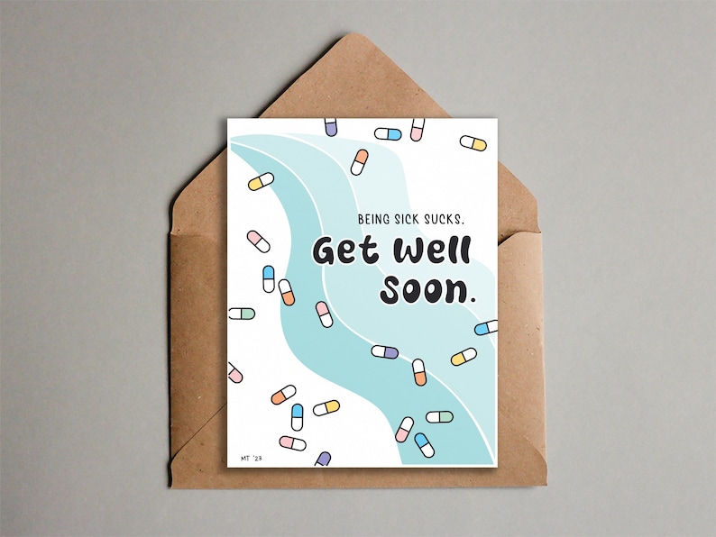 Printable Get Well Soon Card Cute Pills Simple Get Well Card - Etsy