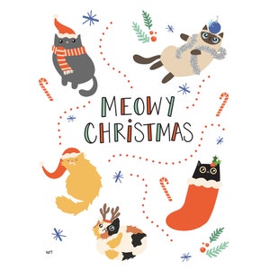 Meowy Christmas Greeting Card - Printable Cat Christmas Card - Merry ...