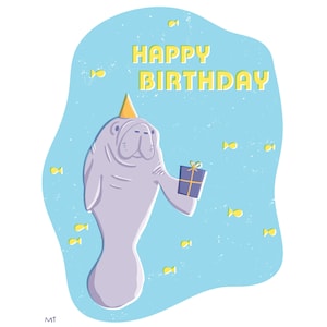 Manatee Birthday Card - Printable Happy Birthday Card - Cute Sea ...