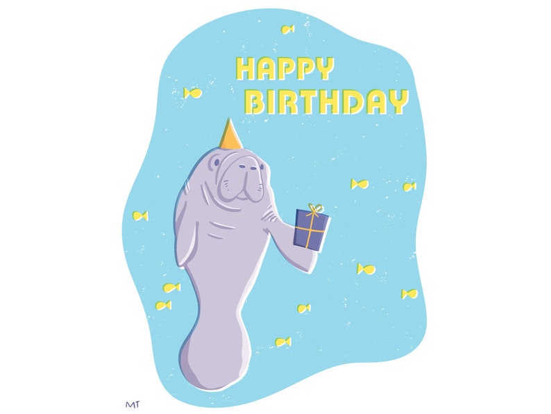 Manatee Birthday Card Printable Happy Birthday Card Cute | Etsy