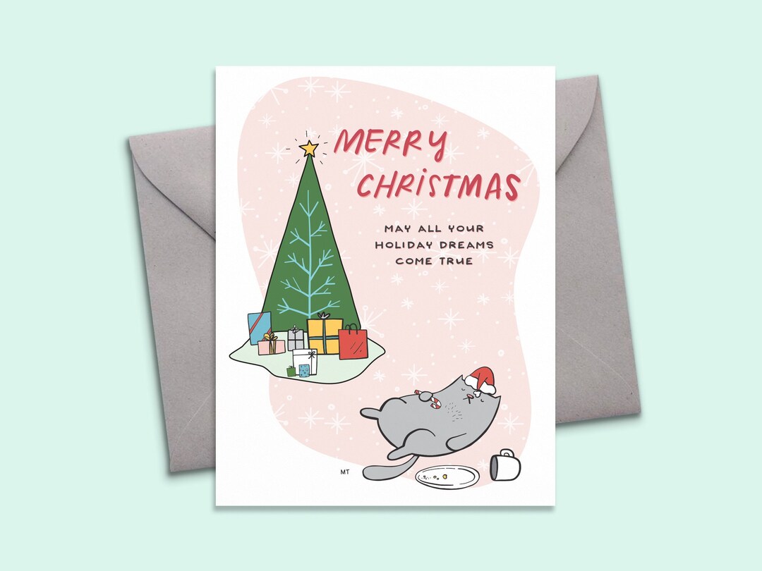 Fat Cat Christmas Card - Printable Cat Holiday Greeting Card - Cute ...