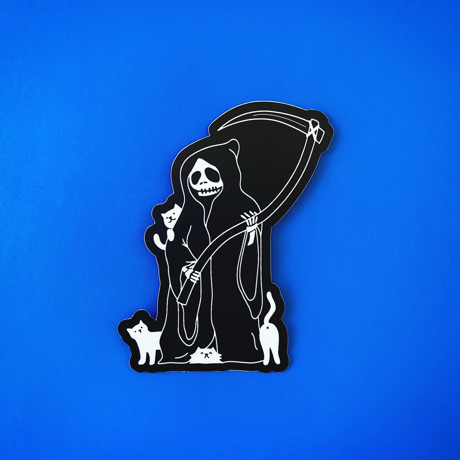 Grim Reaper Sticker Funny Skeleton Reaper With Cats Sticker - Etsy