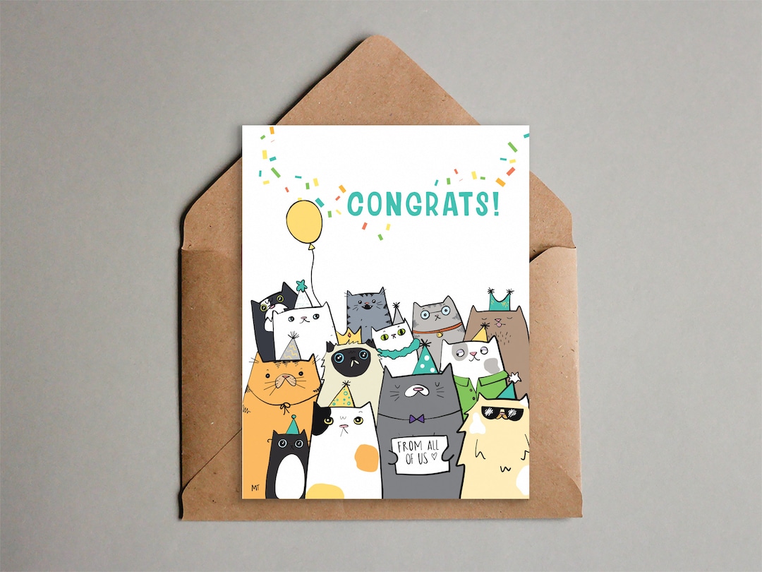 Cute Cats Congrats Card From All of Us - Printable Achievement Card ...
