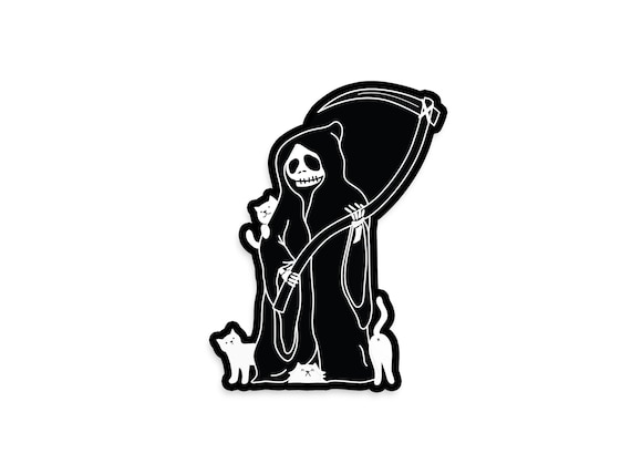 Grim Reaper Sticker Funny Skeleton Reaper With Cats Sticker | Etsy