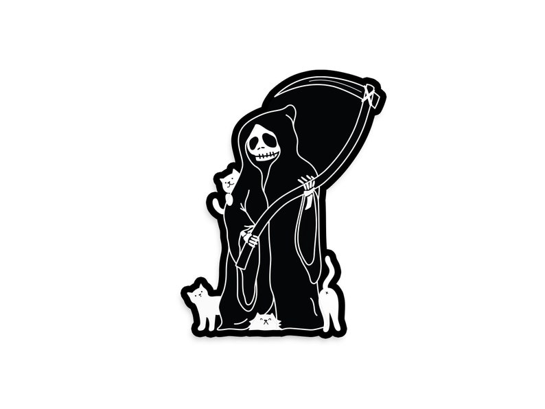 Grim Reaper Sticker Funny Skeleton Reaper With Cats Sticker - Etsy